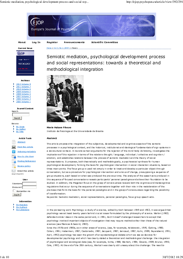 (PDF) Semiotic mediation, psychological development process and social ...