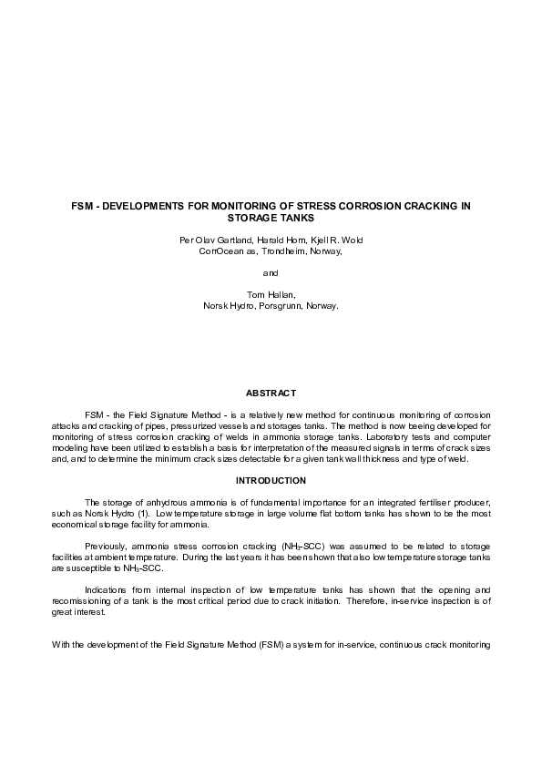(PDF) FSM - DEVELOPMENTS FOR MONITORING OF STRESS CORROSION CRACKING IN ...