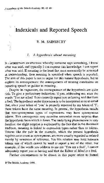 (PDF) Indexicals and reported speech