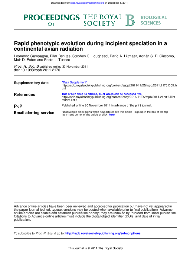 (PDF) Rapid phenotypic evolution during incipient speciation in a continental avian radiation