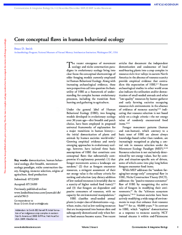 (PDF) Core conceptual flaws in human behavioral ecology