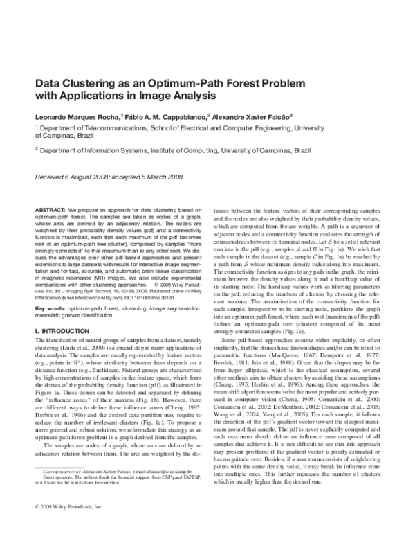 (PDF) Data clustering as an optimum-path forest problem with applications in image analysis ...