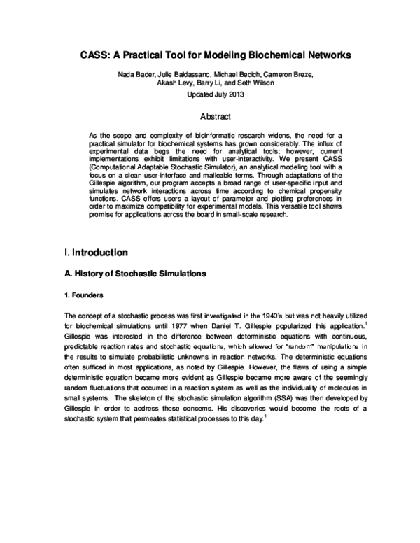 (PDF) CASS: A Practical Tool for Modeling Biochemical Networks