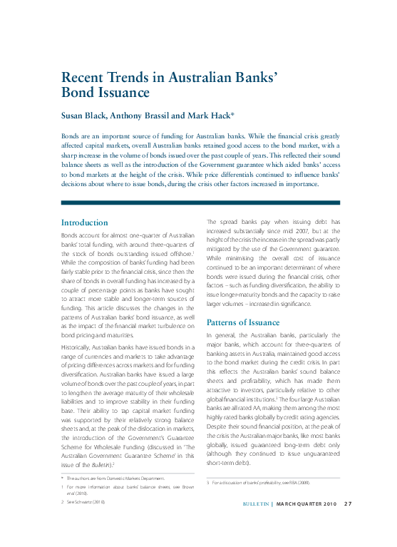 (PDF) Recent Trends in Australian Banks' Bond Issuance