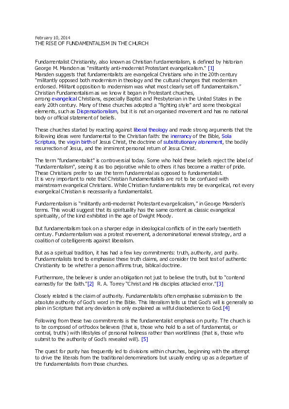(DOC) THE RISE OF FUNDAMENTALISM IN THE CHURCH