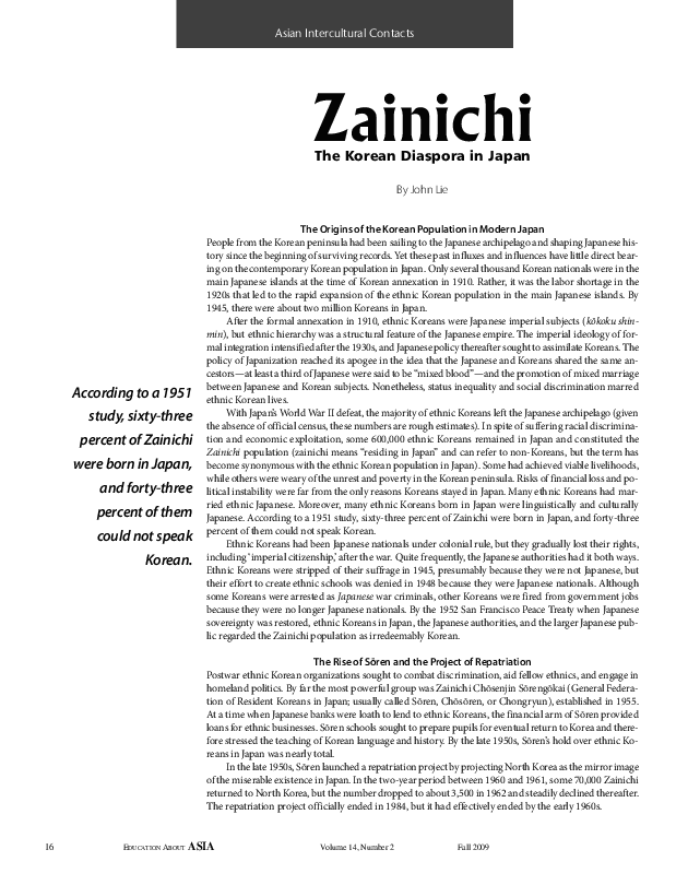 (PDF) Zainichi: The Korean Diaspora in Japan