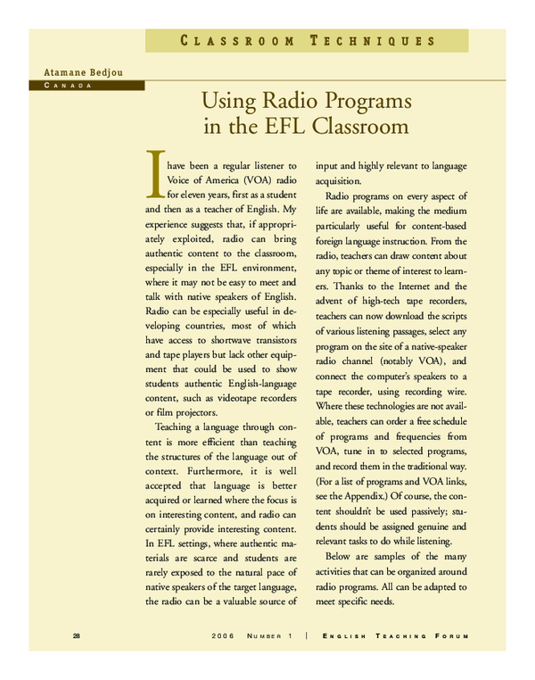 (PDF) Using Radio Programs in the EFL Classroom