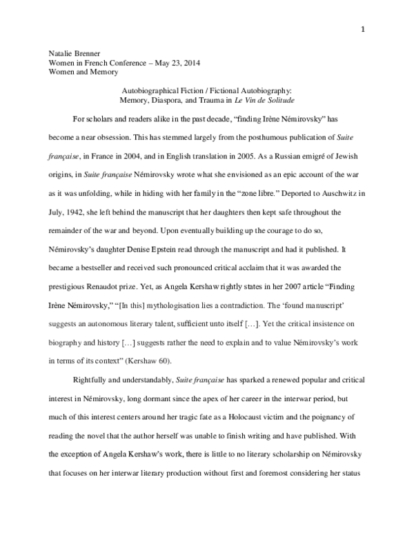(DOC) Autobiographical Fiction/Fictional Autobiography: Trauma ...