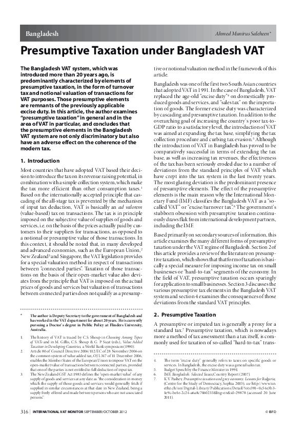 (PDF) Presumtive Taxation Bangladesh VAT