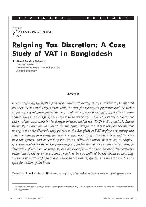 (PDF) Reigning Tax Discretion in BD VAT
