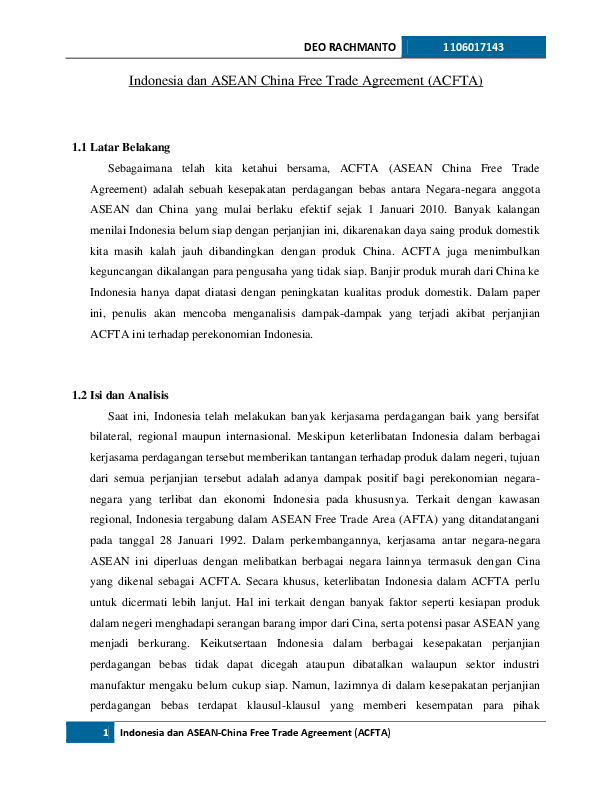 (DOC) Indonesia dan ASEAN China Free Trade Agreement (ACFTA)