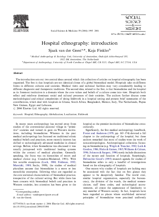 (PDF) Hospital ethnography