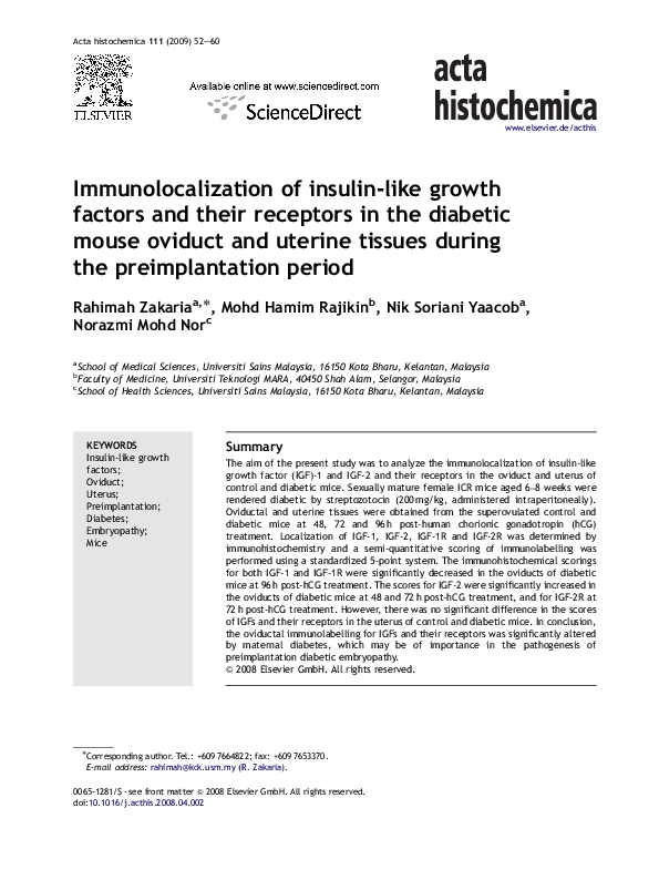 Immunolocalization of insulin-like growth factors and their receptors ...
