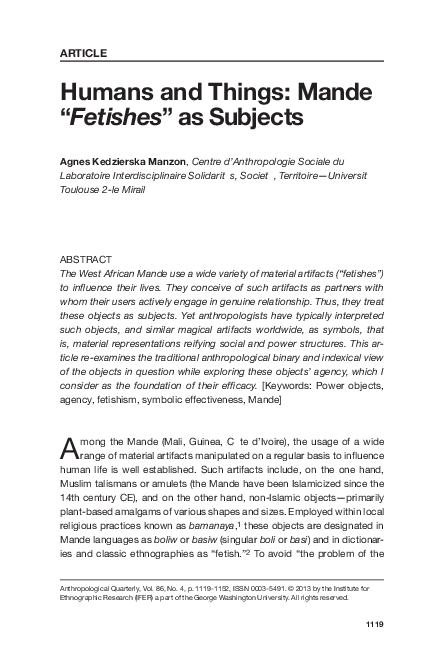 (PDF) Humans and things: Mande fetishes as subjects