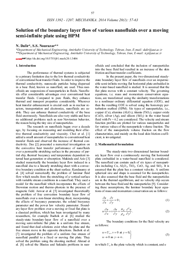 (PDF) Solution of the boundary layer flow of various nanofluids over a moving semi-infinite ...