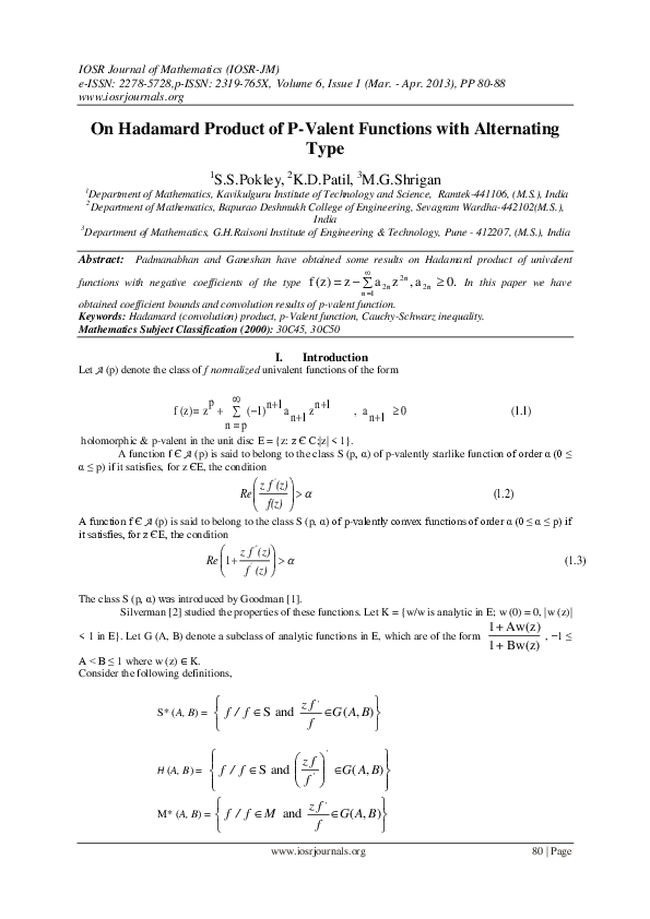 Pdf On Hadamard Product Of P Valent Functions With Alternating Type