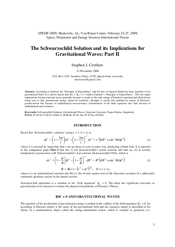 (PDF) The Schwarzschild Solution and its Implications for Gravitational ...