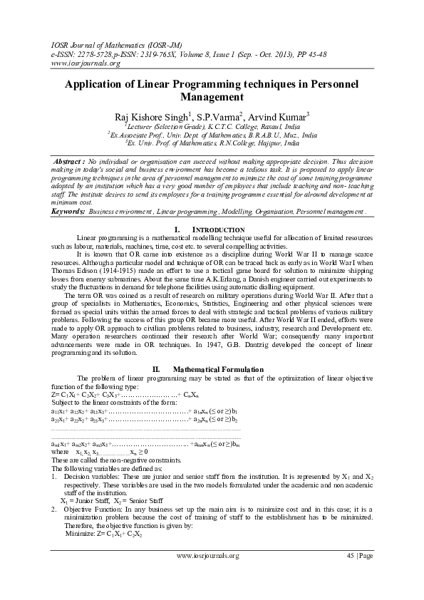 Pdf Application Of Linear Programming Techniques In Personnel Management 8365