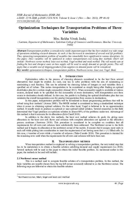 (PDF) Optimization Techniques for Transportation Problems of Three ...