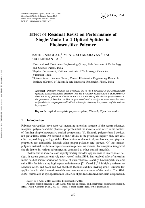 Effect of Residual Resist on Performance of Single-Mode 1 4 Optical ...