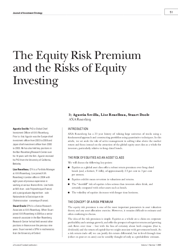 (PDF) The equity risk premium and the risks of equity investing