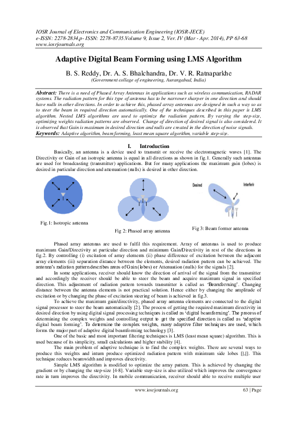 Pdf Adaptive Digital Beam Forming Using Lms Algorithm 