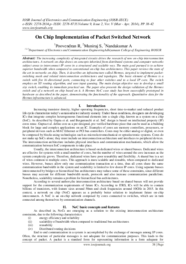 (PDF) On Chip Implementation of Packet Switched Network