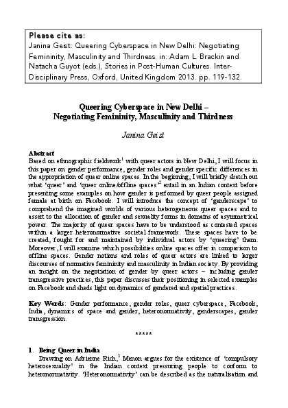 (PDF) Queering Cyberspace in New Delhi – Negotiating Femininity ...