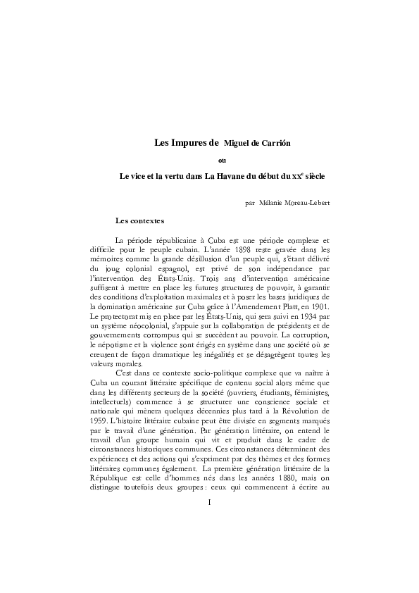 (PDF) Les impures de Miguel de Carrion ou le vice et la vertu dans La ...