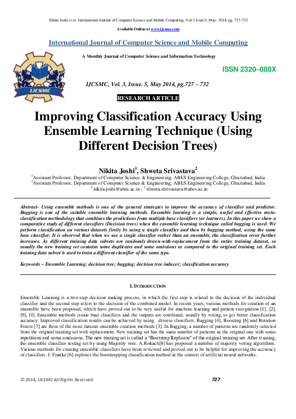 (PDF) Improving Classification Accuracy Using Ensemble Learning Technique (Using Different ...
