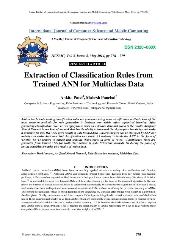 (PDF) Extraction of Classification Rules from Trained ANN for Multiclass Data﻿