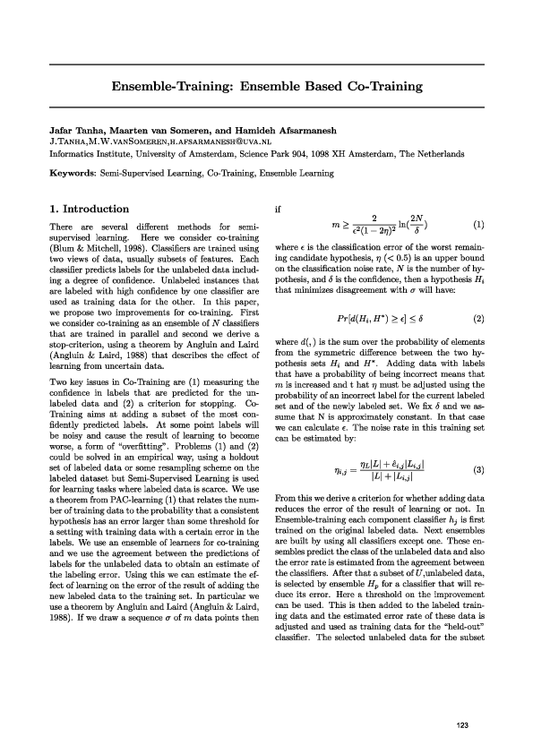 (PDF) Ensemble-Training: Ensemble Based Co-Training