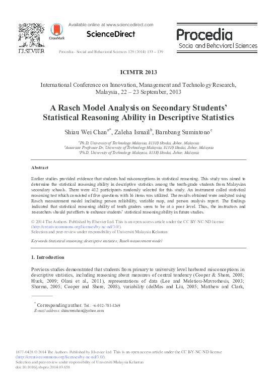 (PDF) A Rasch Model Analysis on Secondary Students’ Statistical ...