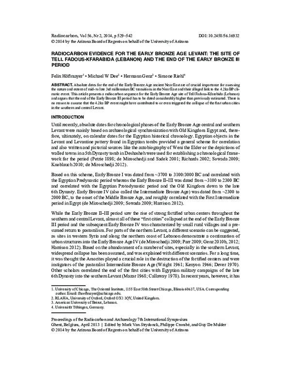 (PDF) Höflmayer, F., M.W. Dee, H. Genz, and S. Riehl. 2014 ...