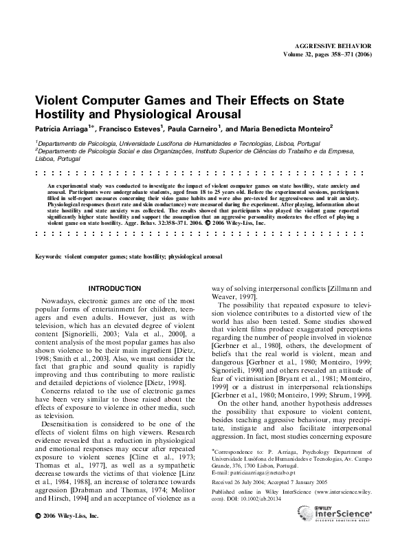 (PDF) Arriaga, P., Esteves, F., Carneiro, P. & Monteiro, M. B. (2006 ...