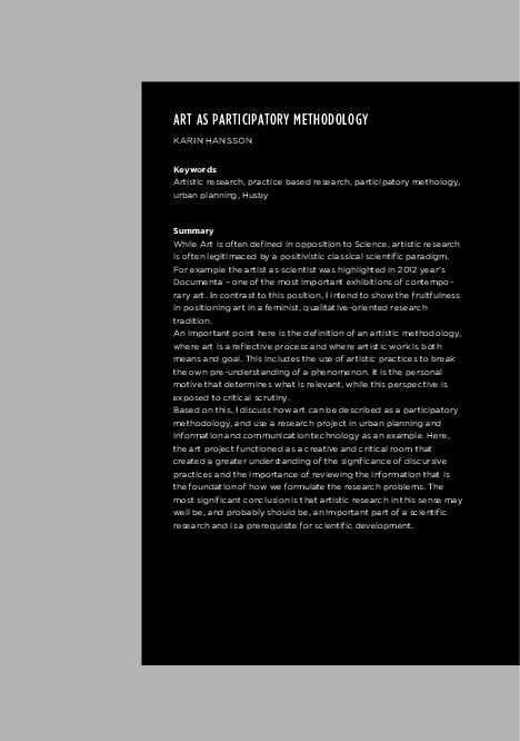 (PDF) Art as Participatory Methodology