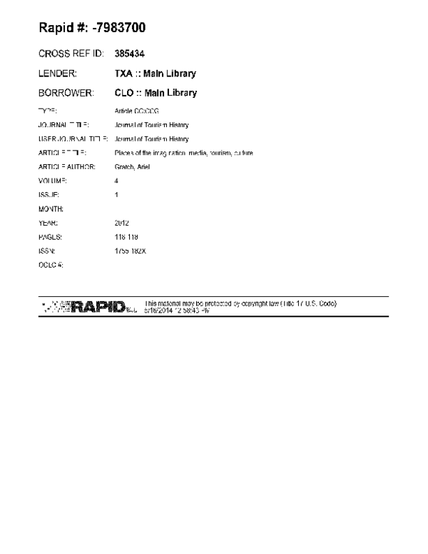 (PDF) Book Review: On Places of the Imagination