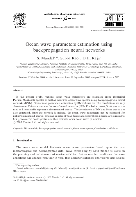 Pdf Ocean Wave Parameters Estimation Using Backpropagation Neural Networks