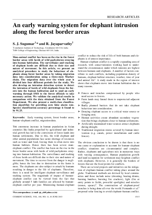 An early warning system for elephant intrusion along the forest border ...