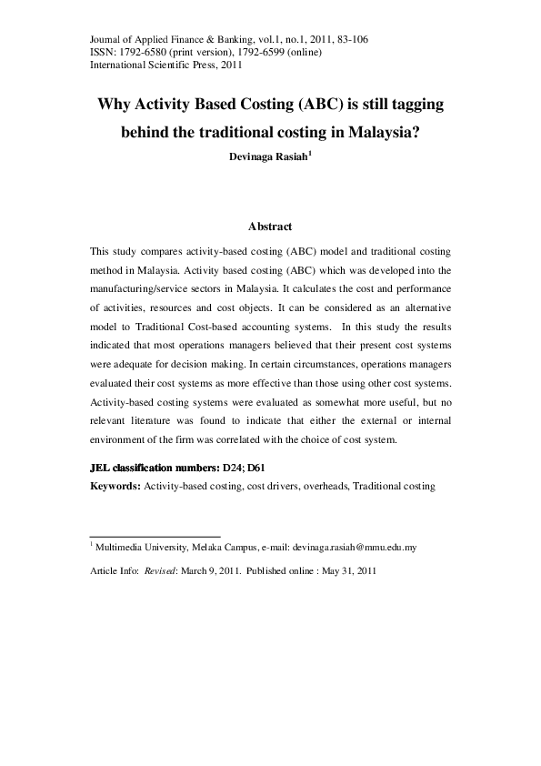 (PDF) Why Activity Based Costing (ABC) is still tagging behind the ...