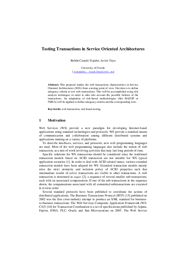 Pdf Testing Transactions In Service Oriented Architectures 4428