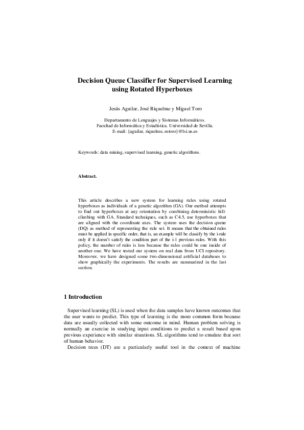 (PDF) Decision Queue Classifier for Supervised Learning using Rotated Hyperboxes