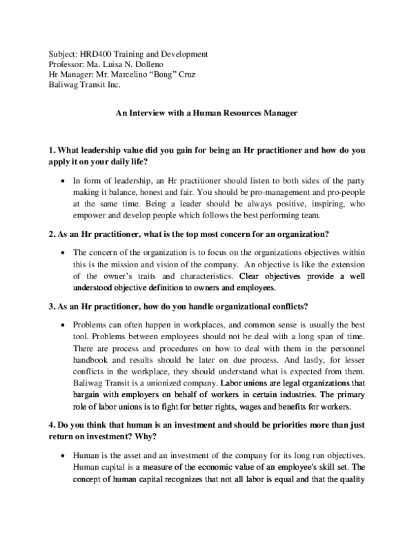 (DOC) An Interview with a Human Resources Manager