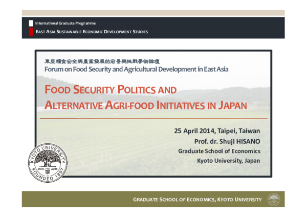 (PDF) Food Security Politics and Alternative Agri-food Initiatives in Japan