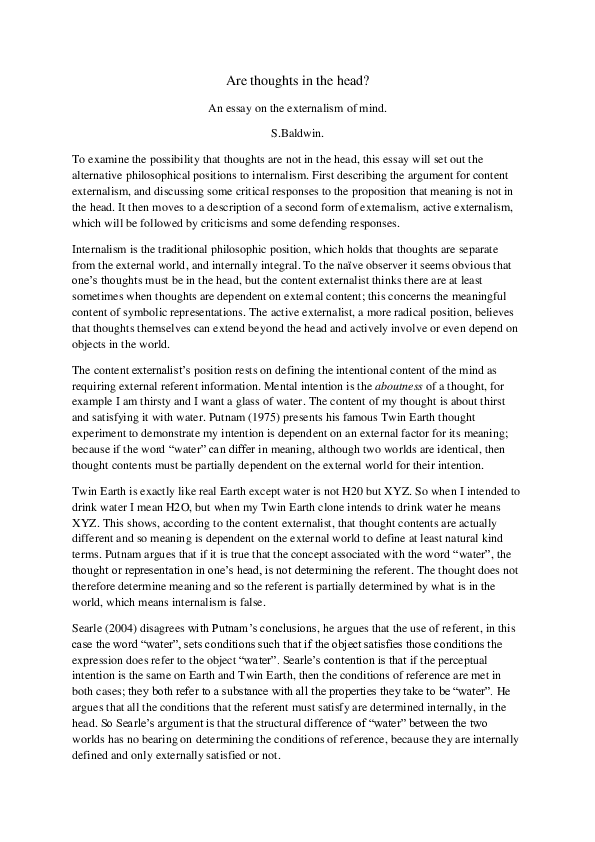 (DOC) Essay on Externalism
