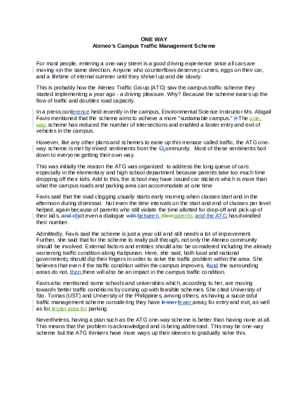 (DOC) ONE WAY Ateneo's Campus Traffic Management Scheme