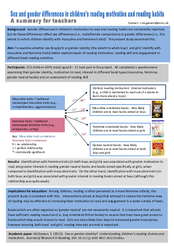 (PDF) Sex and gender differences in children's reading motivation and ...