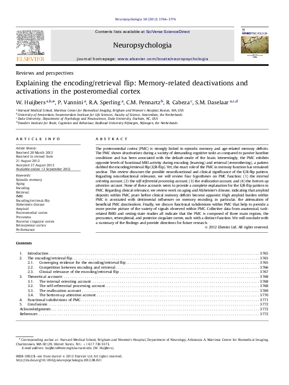 (PDF) Explaining the encoding/retrieval flip: memory-related deactivations and activations in ...