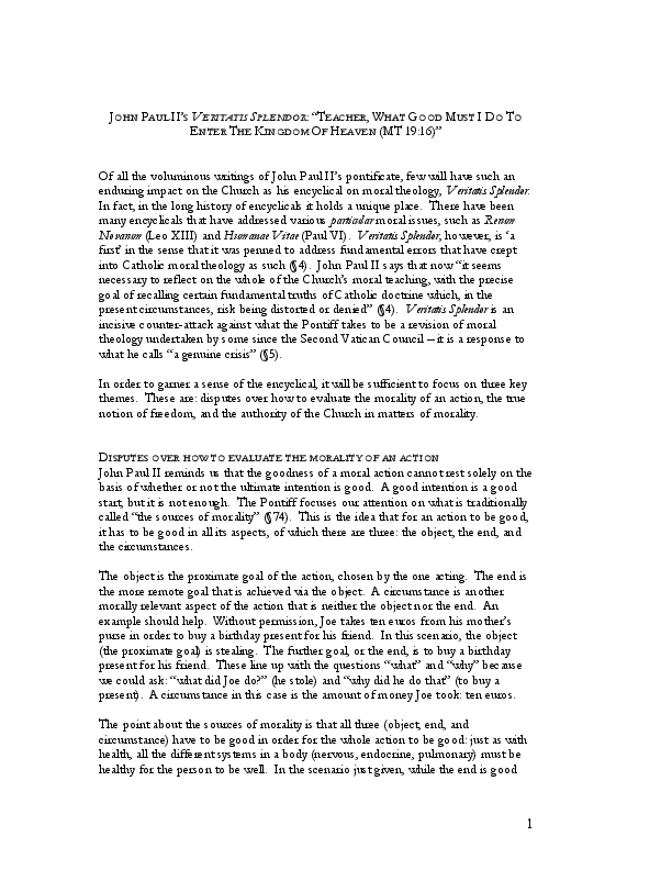 (PDF) Veritatis Splendor - a brief summary