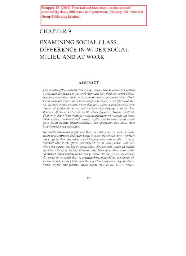 (PDF) Ch. 9: Examining Social Class Difference in Wider Social Milieu ...